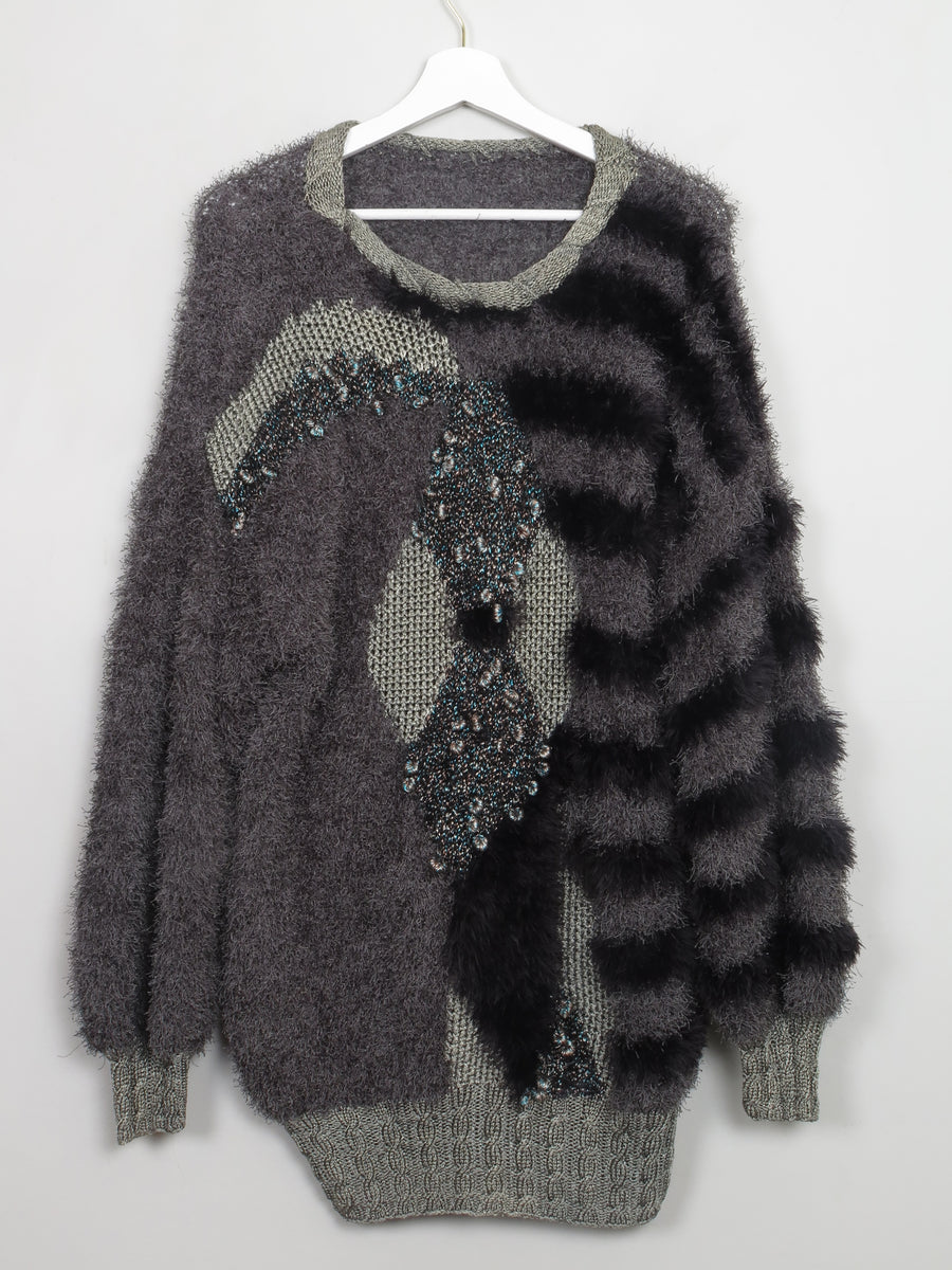 Women's Vintage Green Patterned 80s Jumper M/L