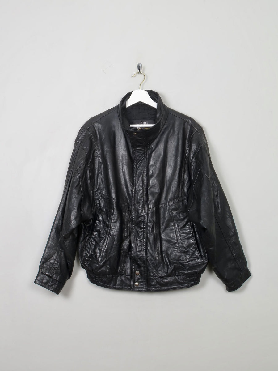 Men's Vintage London Fog Black Leather Bomber Jacket M